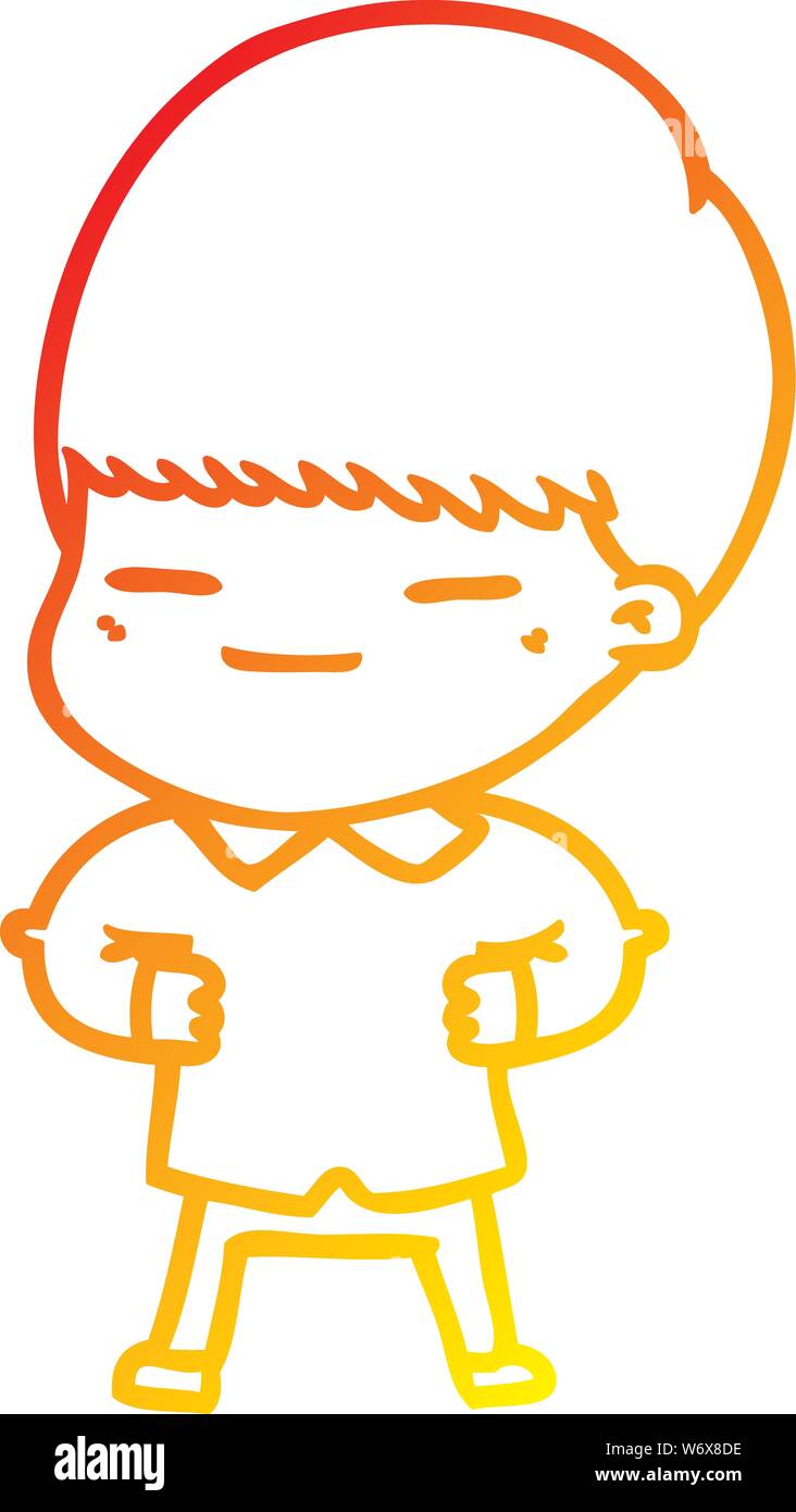 warm gradient line drawing of a cartoon smug boy Stock Vector Image ...