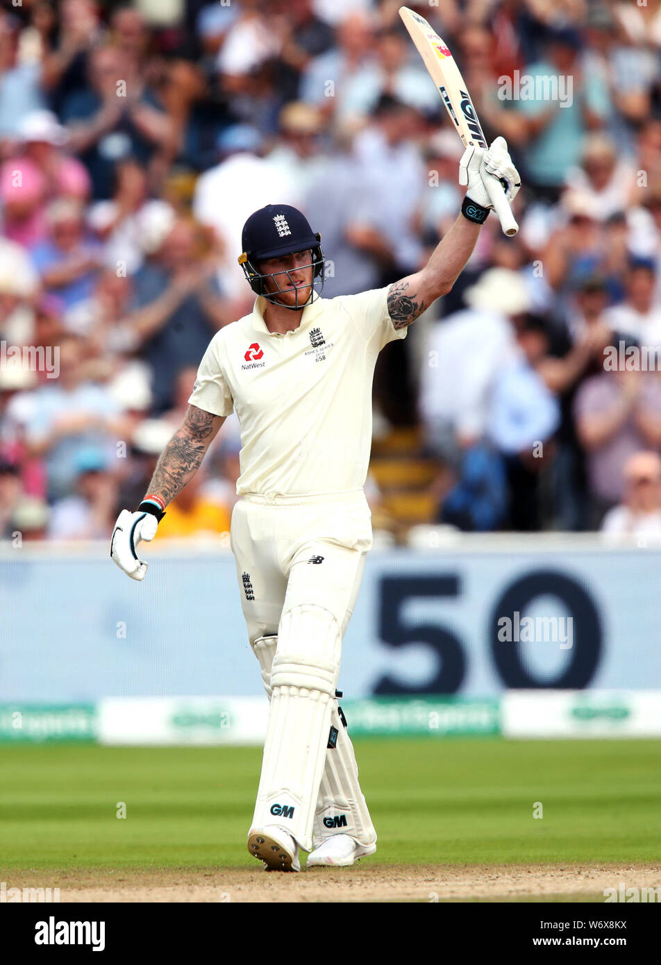 England's Ben Stokes celebrates his half century during day three of ...