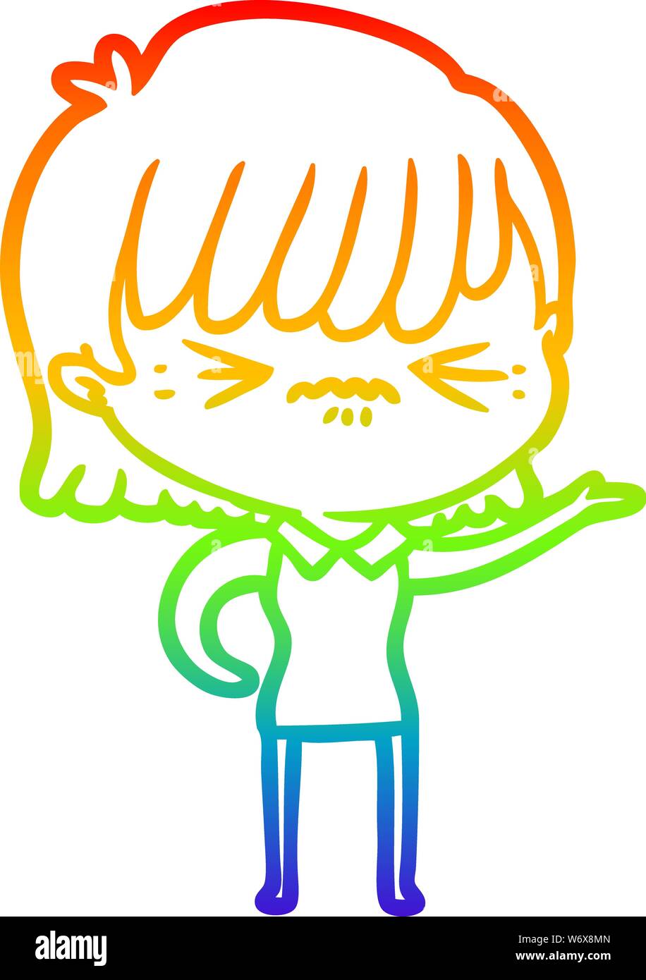 rainbow gradient line drawing of a annoyed cartoon girl Stock Vector ...