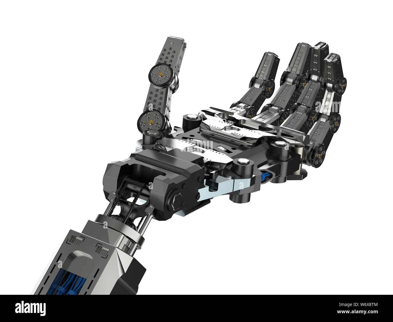 3d rendering cyborg hand or robotic hand open isolated on white Stock ...