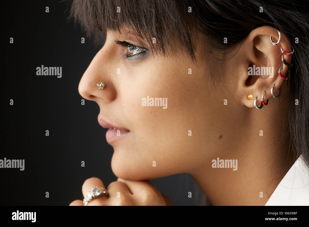 Side profile of a woman thinking Stock Photo - Alamy