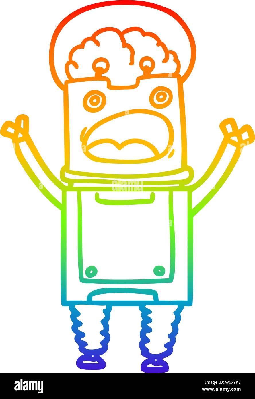 rainbow gradient line drawing of a cartoon robot Stock Vector Image ...
