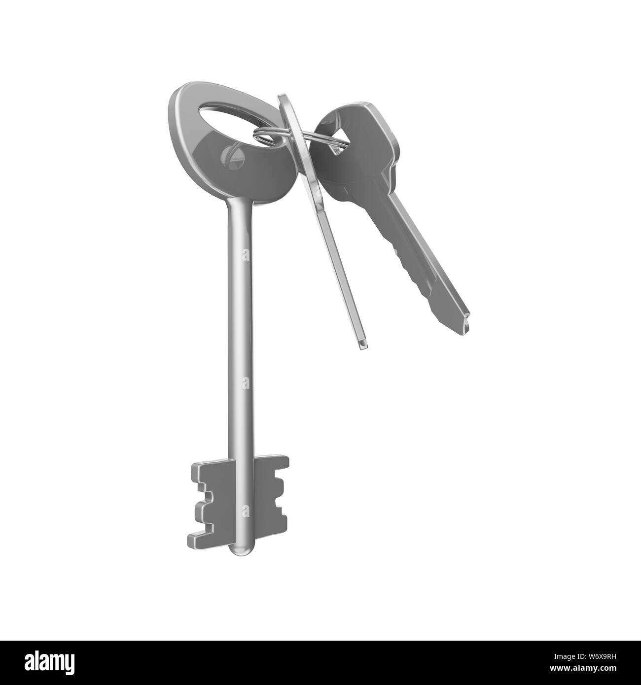 A bunch of three keys on a white isolated background. 3D illustration ...
