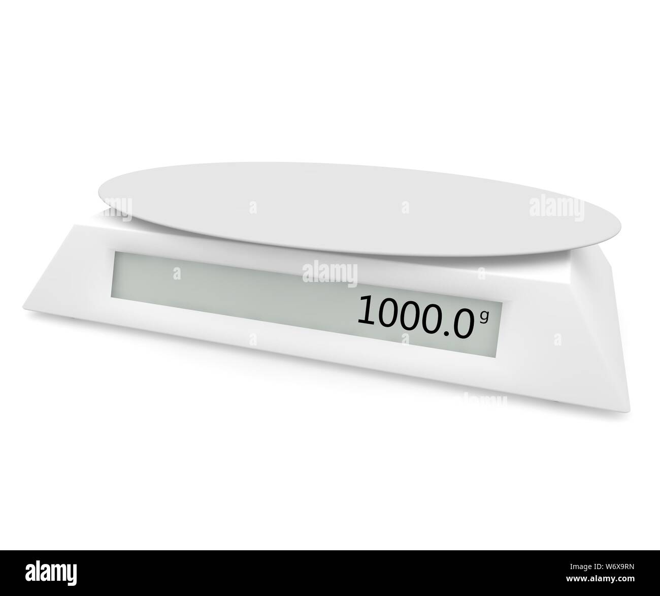 Electronic scales show 1000 grams, on a white isolated background ...