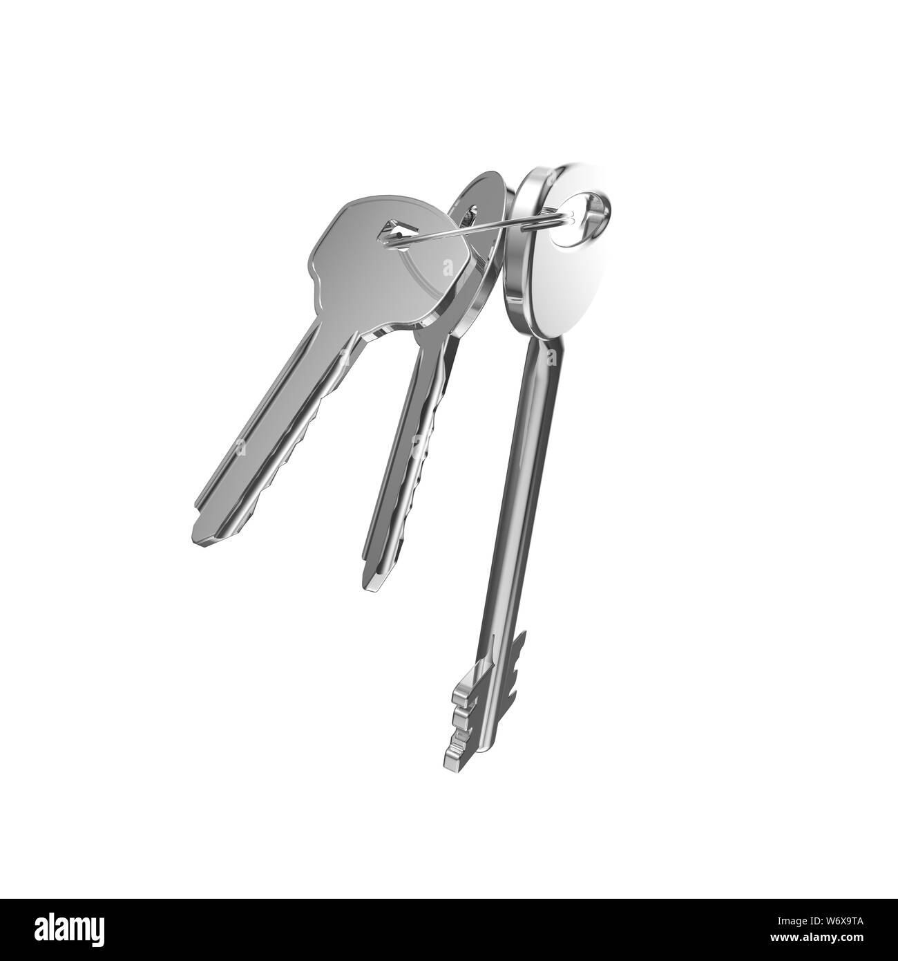 A bunch of three keys on a white isolated background. 3D illustration ...