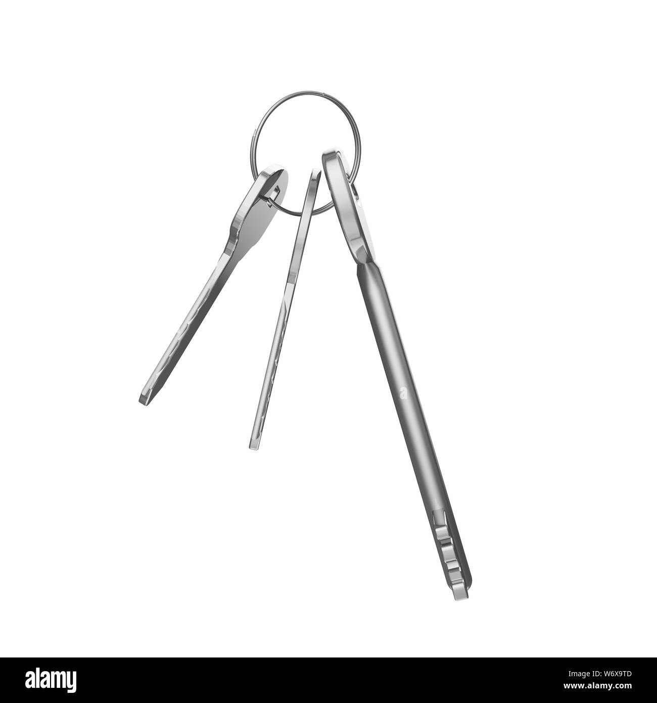 A bunch of three keys on a white isolated background. 3D illustration ...