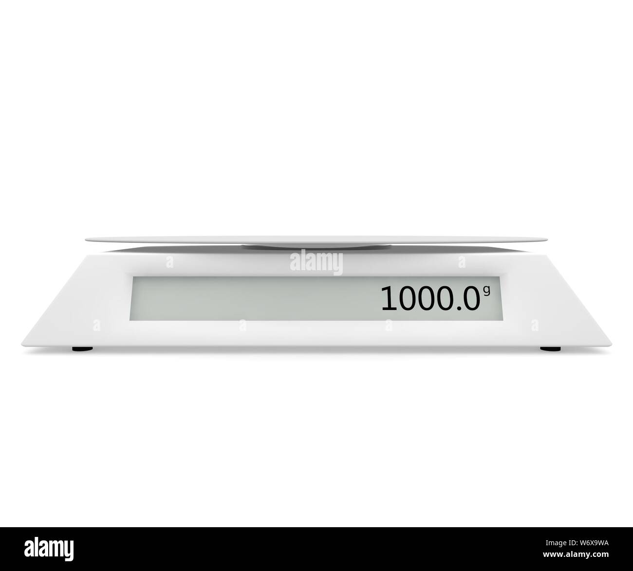 Electronic scales show 1000 grams, on a white isolated background ...