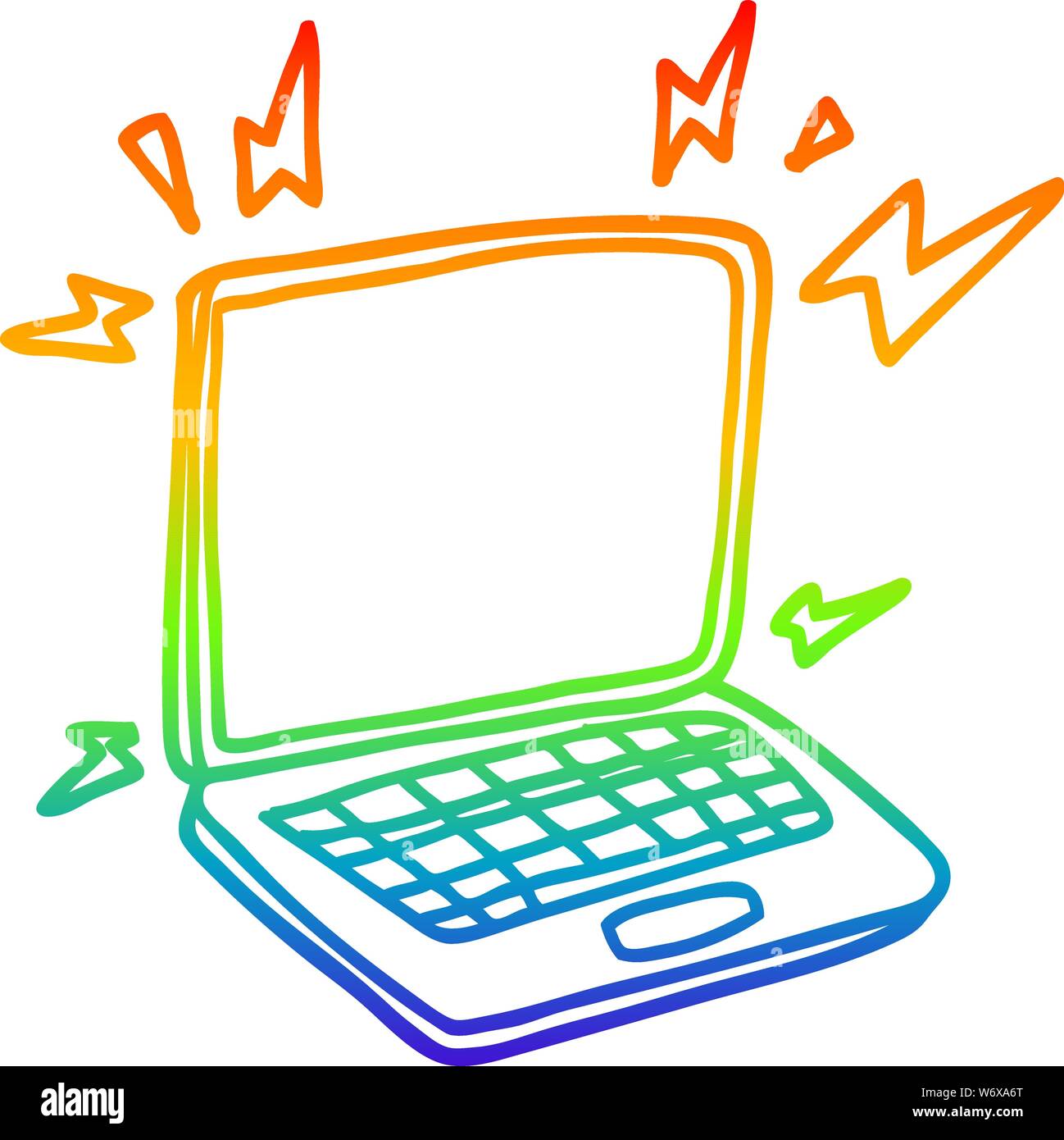 rainbow gradient line drawing of a cartoon laptop computer Stock Vector ...