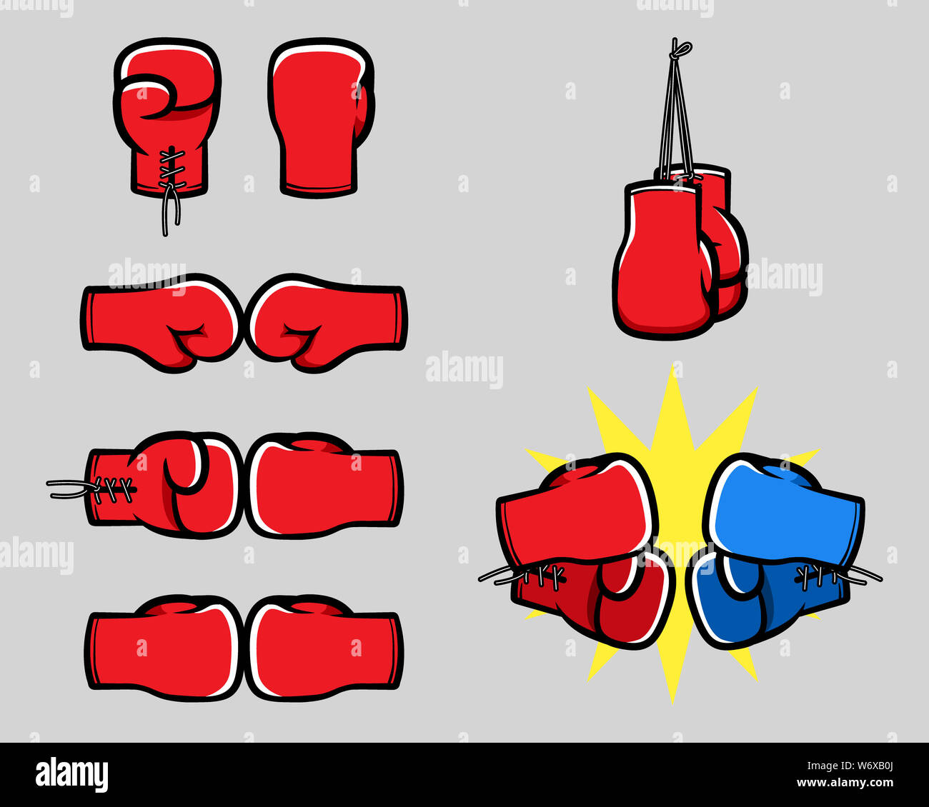 Sport boxing glove cartoon hand vector illustration set Stock Photo - Alamy
