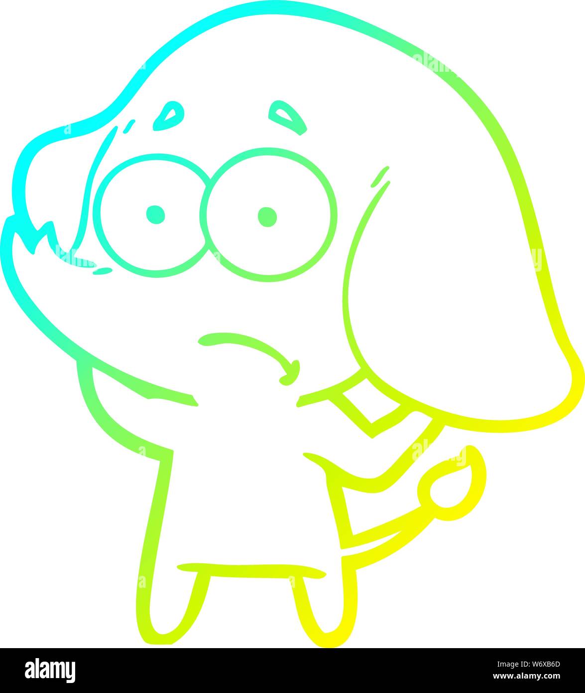 cold gradient line drawing of a cartoon unsure elephant Stock Vector ...