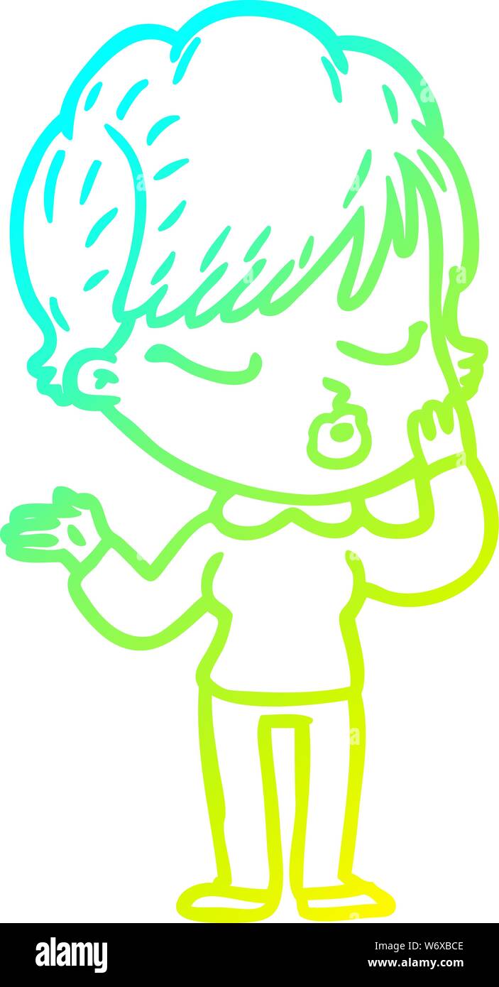 cold gradient line drawing of a cartoon woman with eyes shut Stock ...