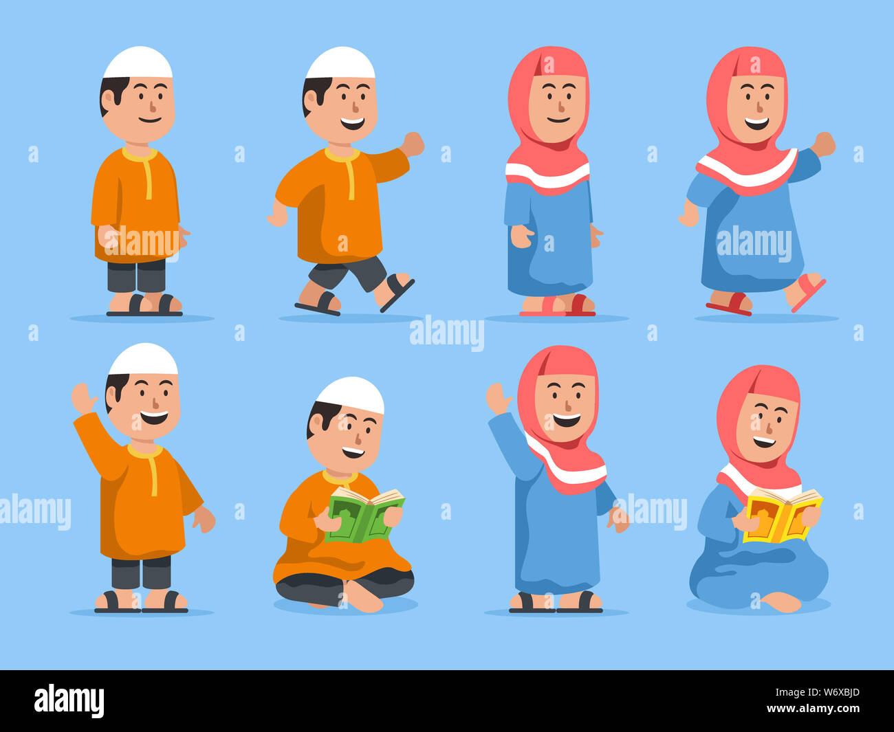 Moslem kids in some pose. Suitable for islamic theme illustration Stock ...