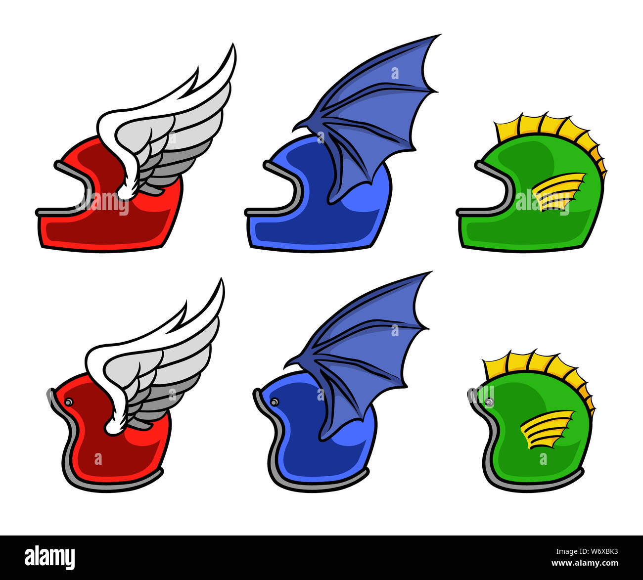 Motorcycle helmet with bird wing, bat wing and fish fin vector ...