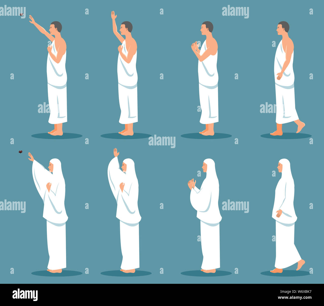 Sets of modern character of hajj pilgrimage from side view Stock Photo ...