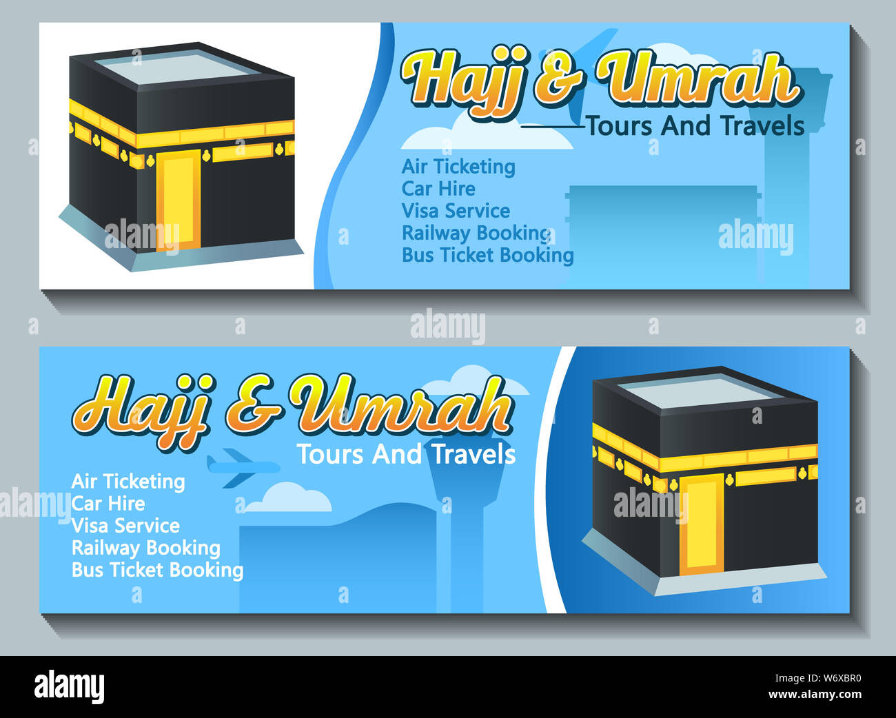 Vector banner design of hajj umrah pilgrim travel advertising Stock ...