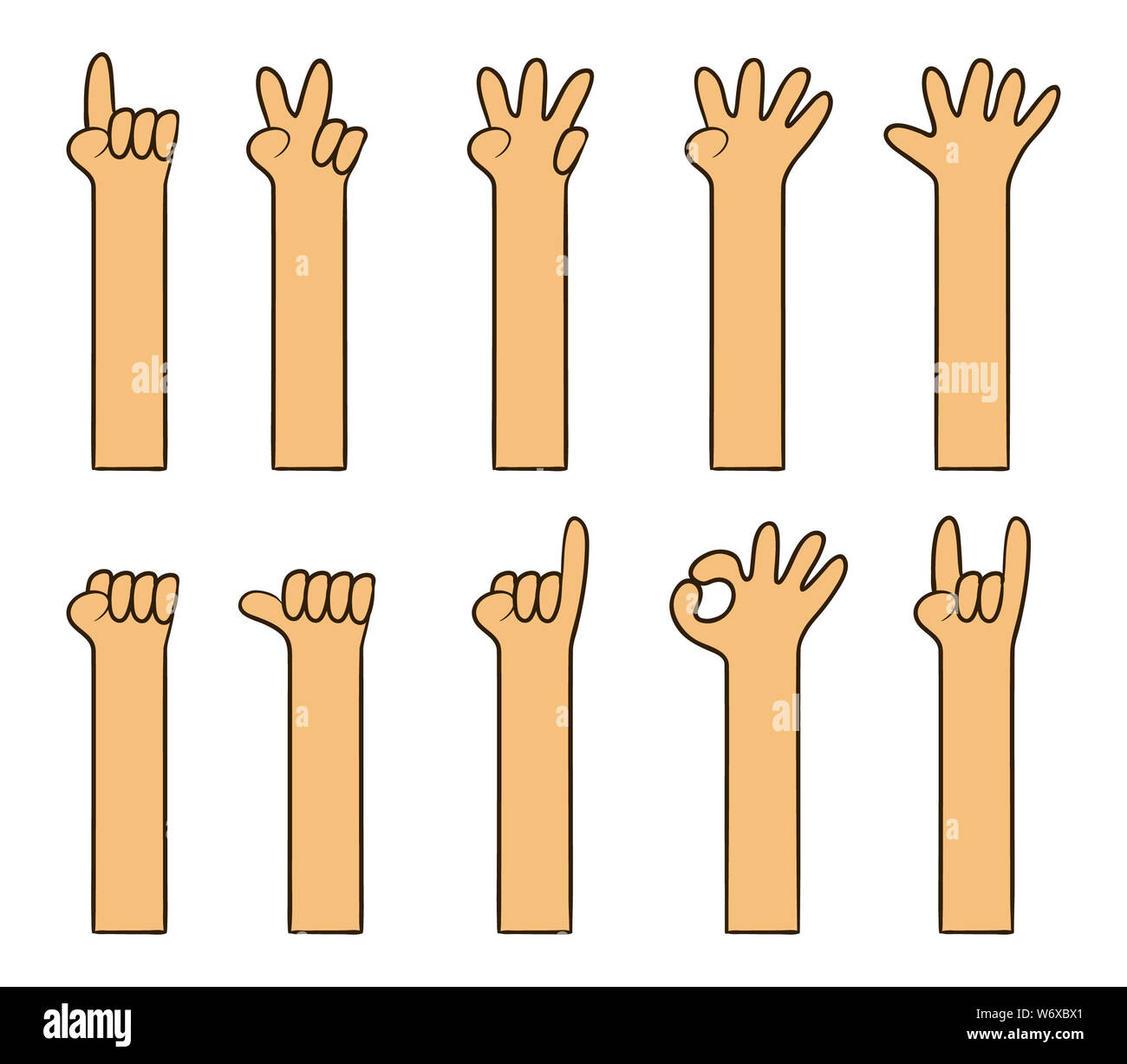 Cartoon hand gesture is like kid's drawing vector illustration set ...