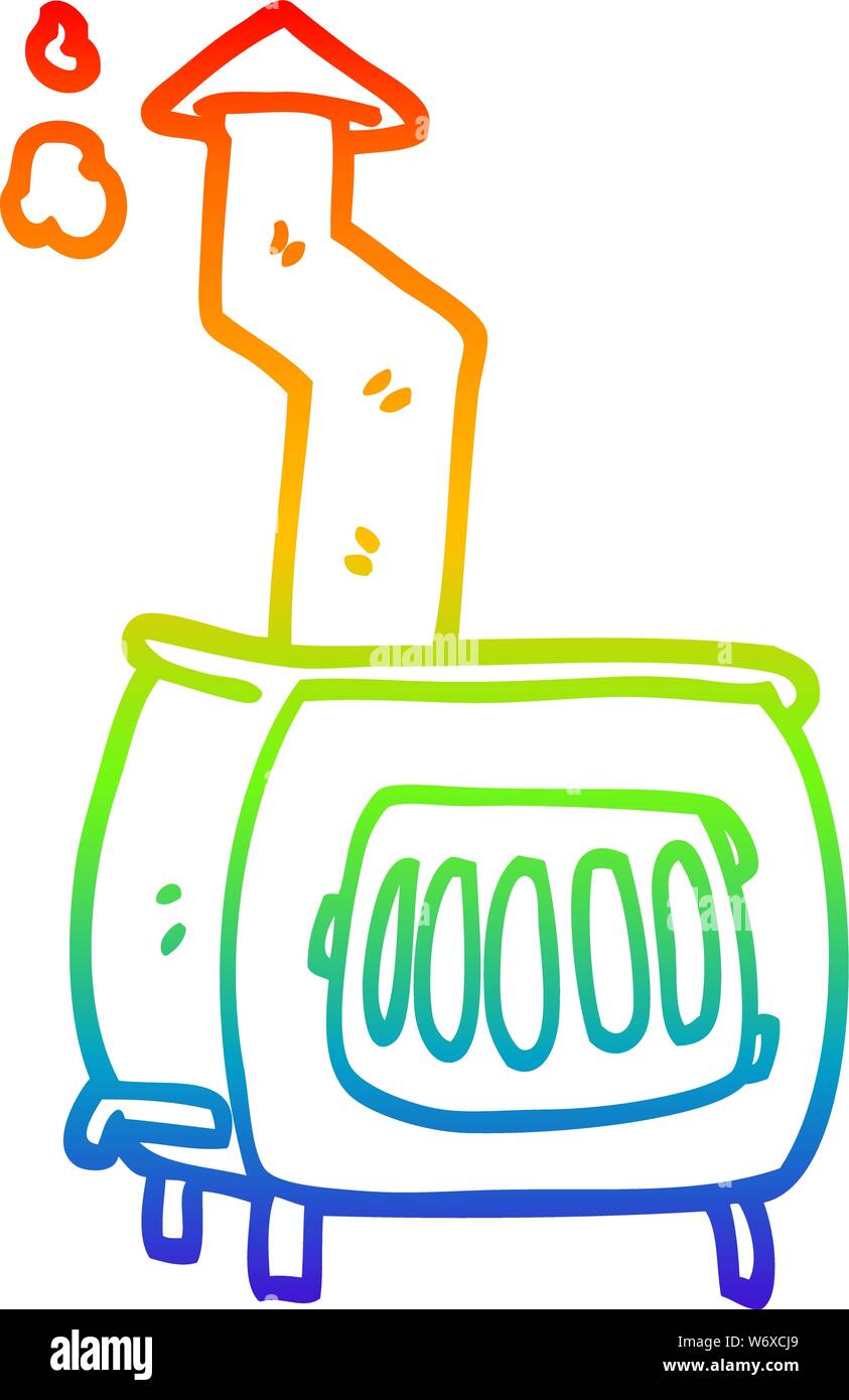 rainbow gradient line drawing of a cartoon old wood burner Stock Vector ...