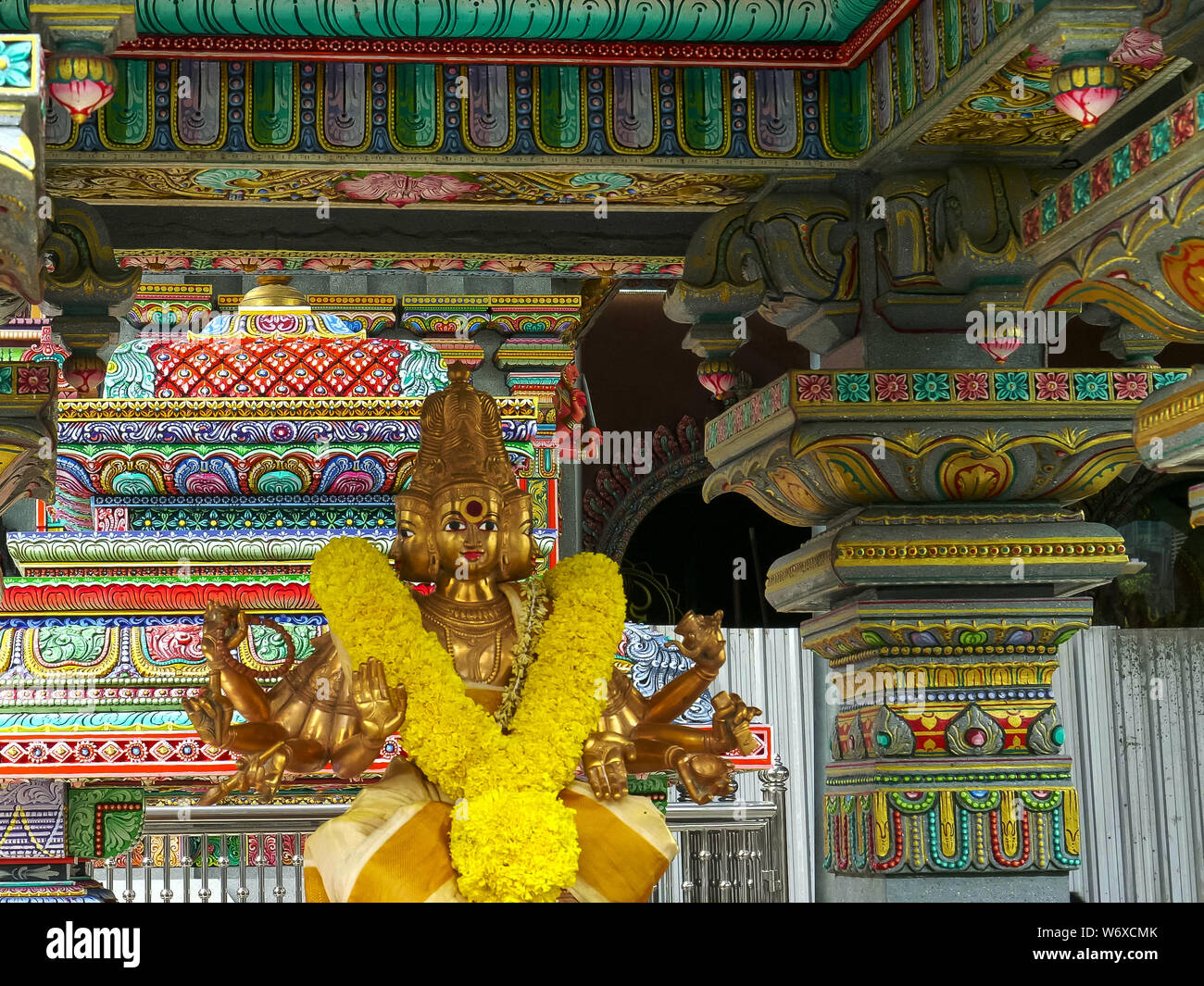 BANGKOK, THAILAND- JUNE, 21, 2017: four armed hindu god with marigold ...