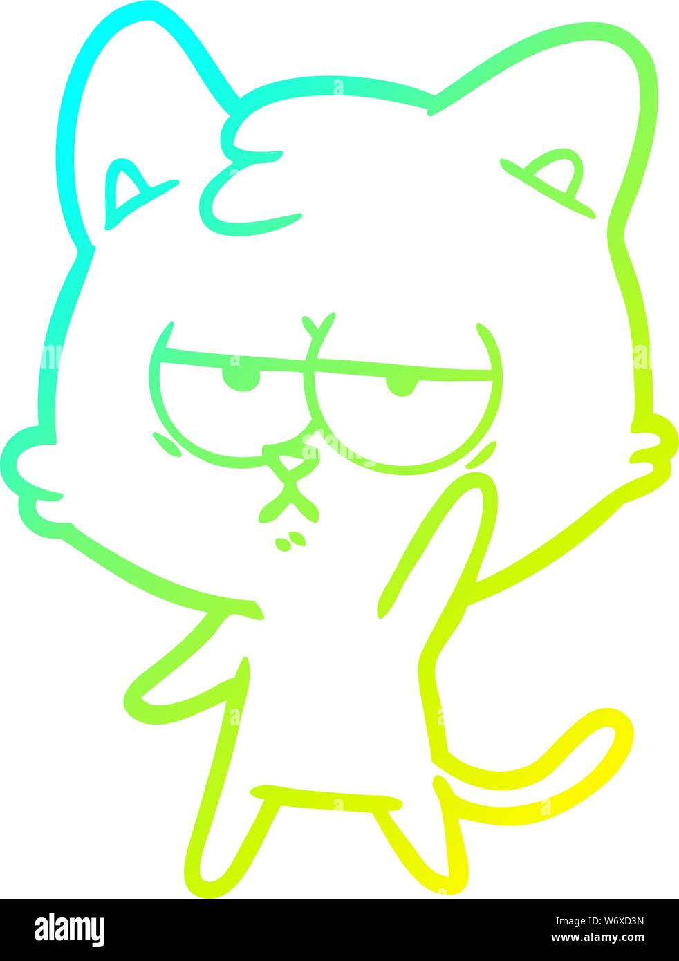 cold gradient line drawing of a bored cartoon cat Stock Vector Image ...