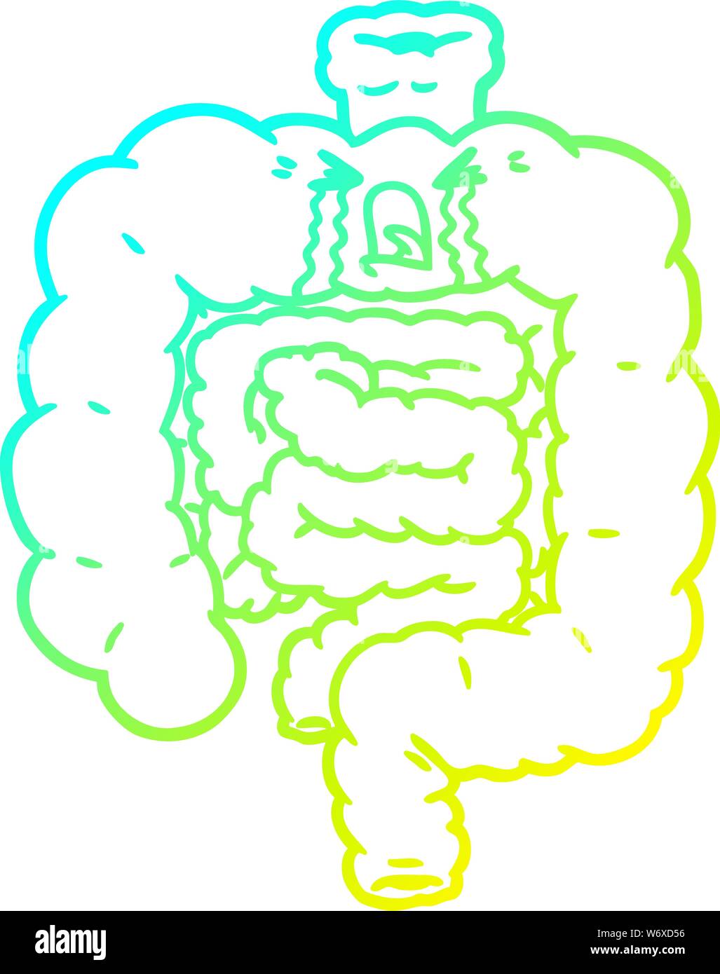 cold gradient line drawing of a cartoon intestines crying Stock Vector ...