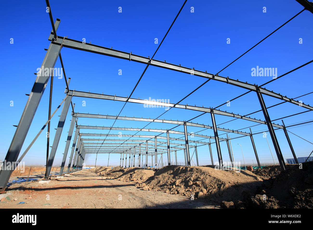 In the construction site, steel structure is under construction Stock ...