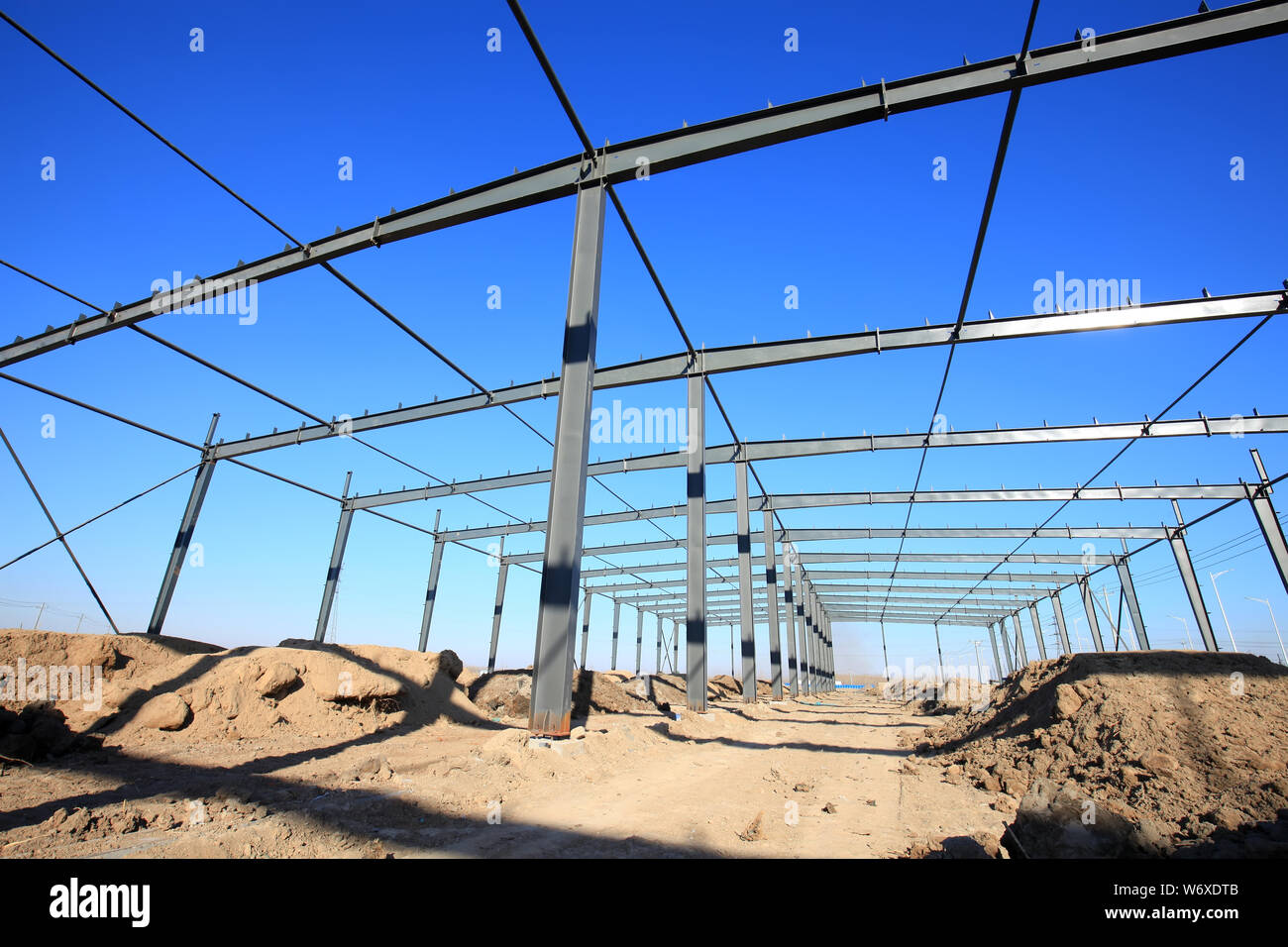 In the construction site, steel structure is under construction Stock ...