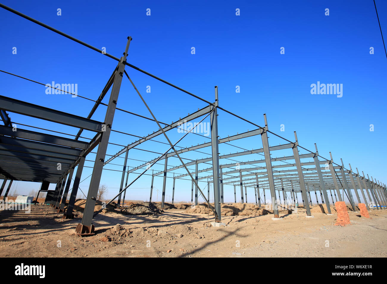 In the construction site, steel structure is under construction Stock ...