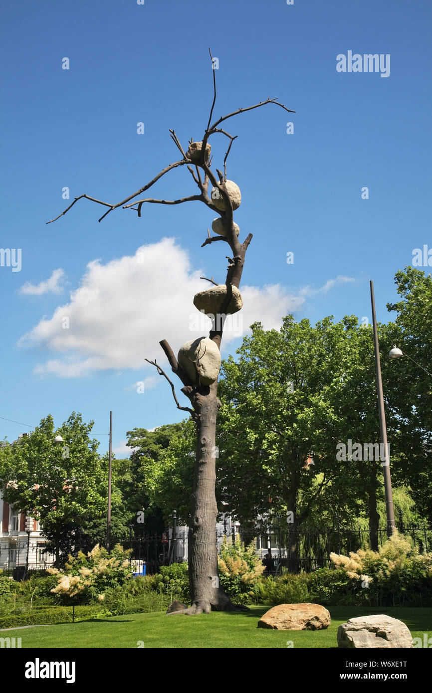 Sculpture of tree with stones at park of Rijksmuseum - Dutch national ...