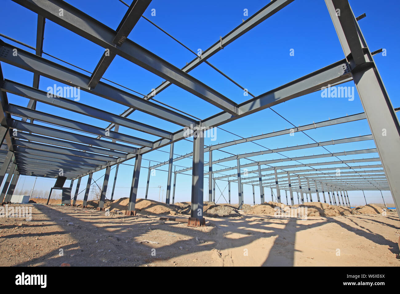 In the construction site, steel structure is under construction Stock ...