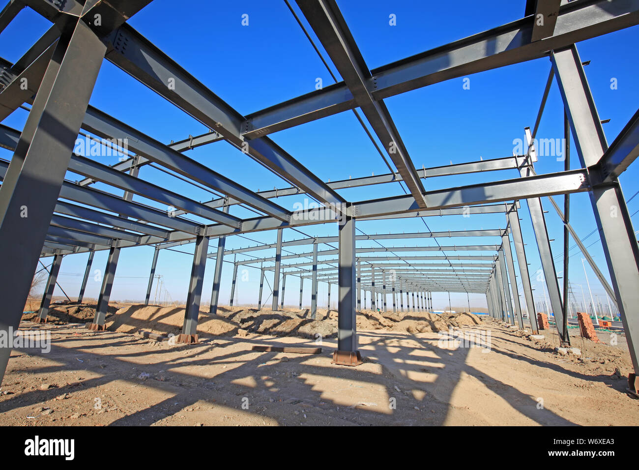 In the construction site, steel structure is under construction Stock ...