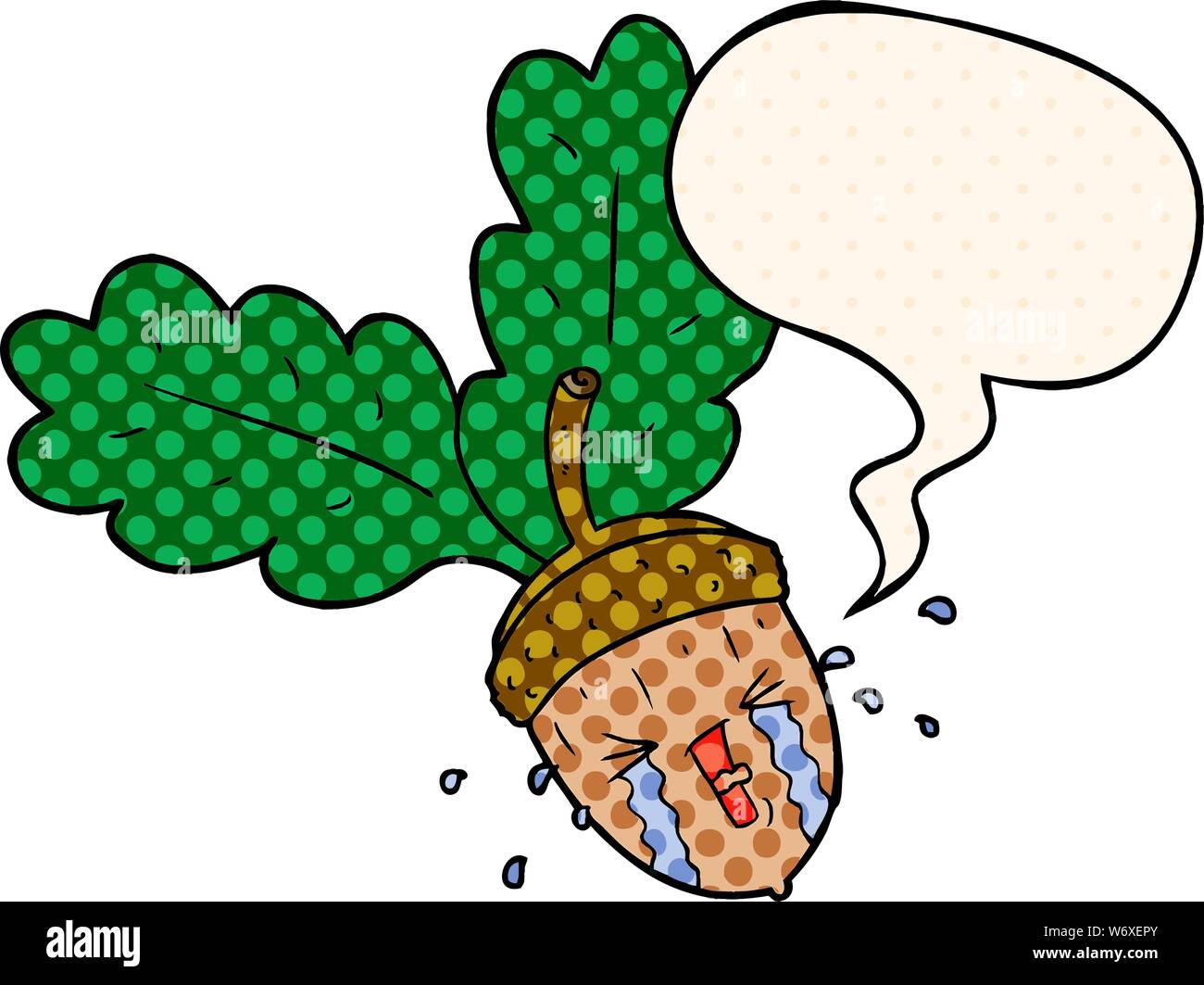 cartoon crying acorn with speech bubble in comic book style Stock ...