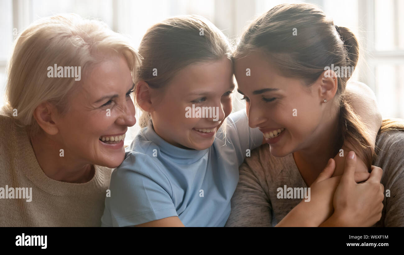 Close up portrait three different generations beautiful women Stock ...
