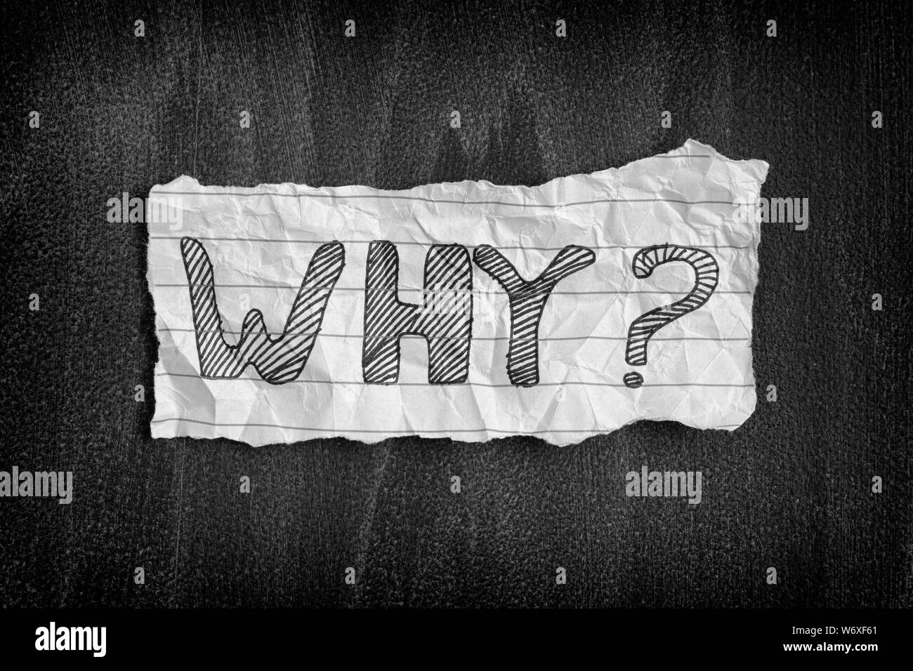 Why? Why question on blackboard background. Close up Stock Photo - Alamy