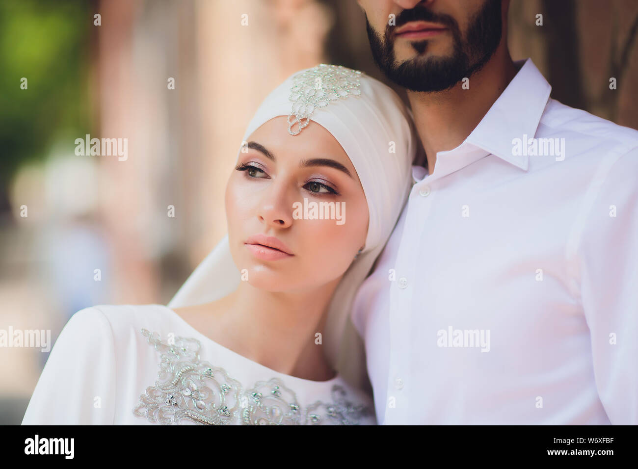 National wedding. Bride and groom. Wedding muslim couple during the marriage ceremony. Muslim ...
