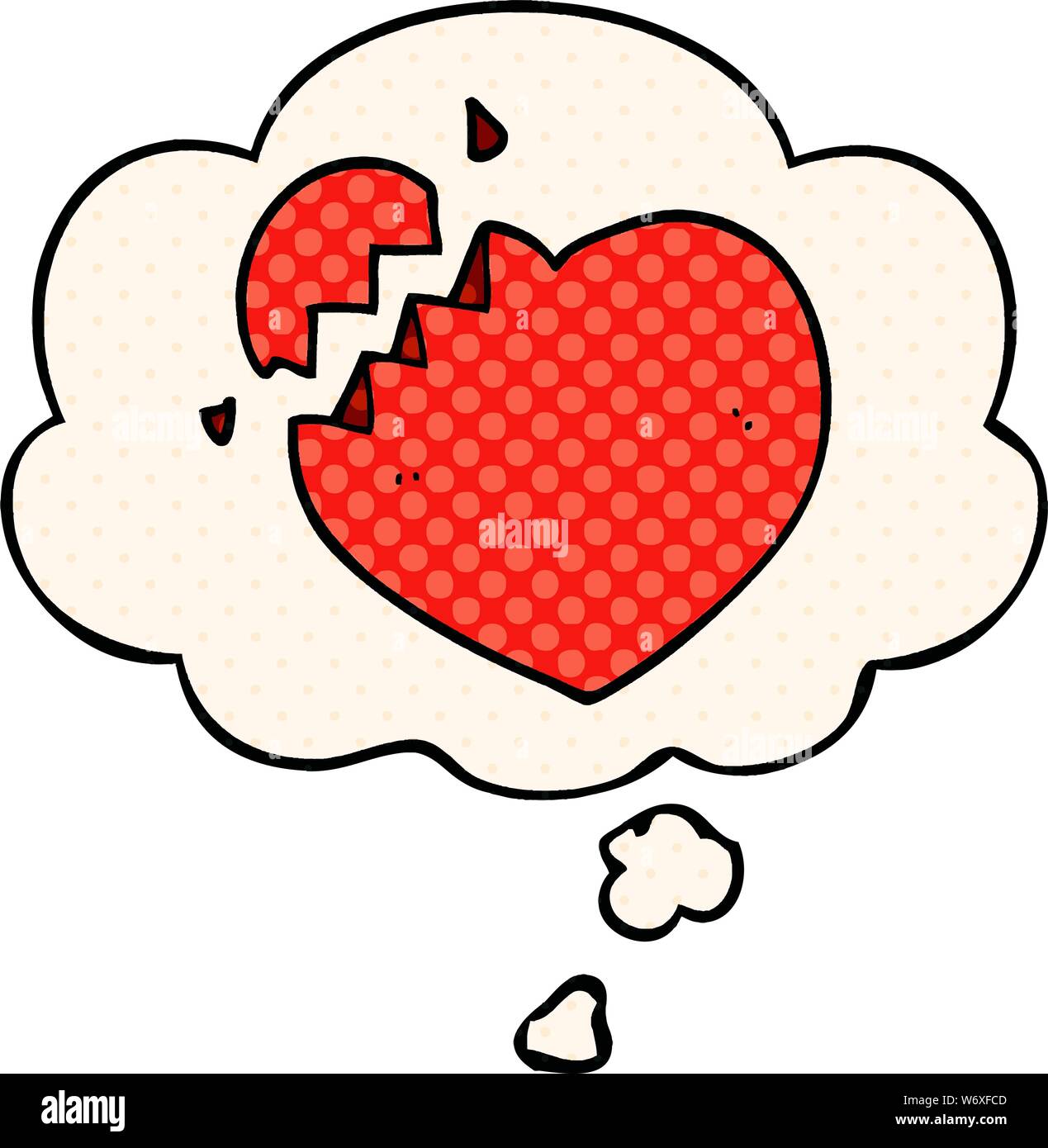 cartoon broken heart with thought bubble in comic book style Stock ...