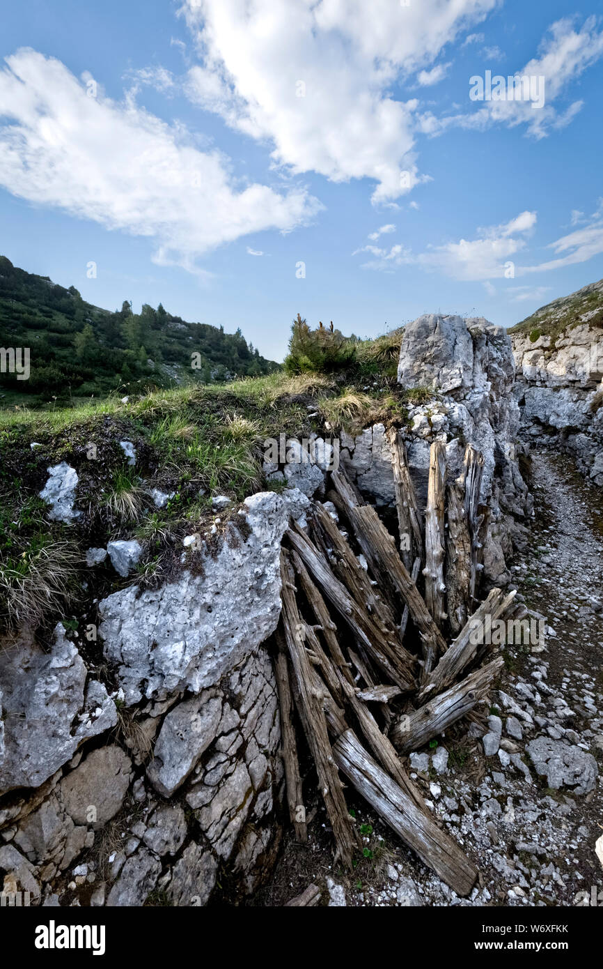 Italian trench of the Great War at Pozzo della Scala. Today it is part ...