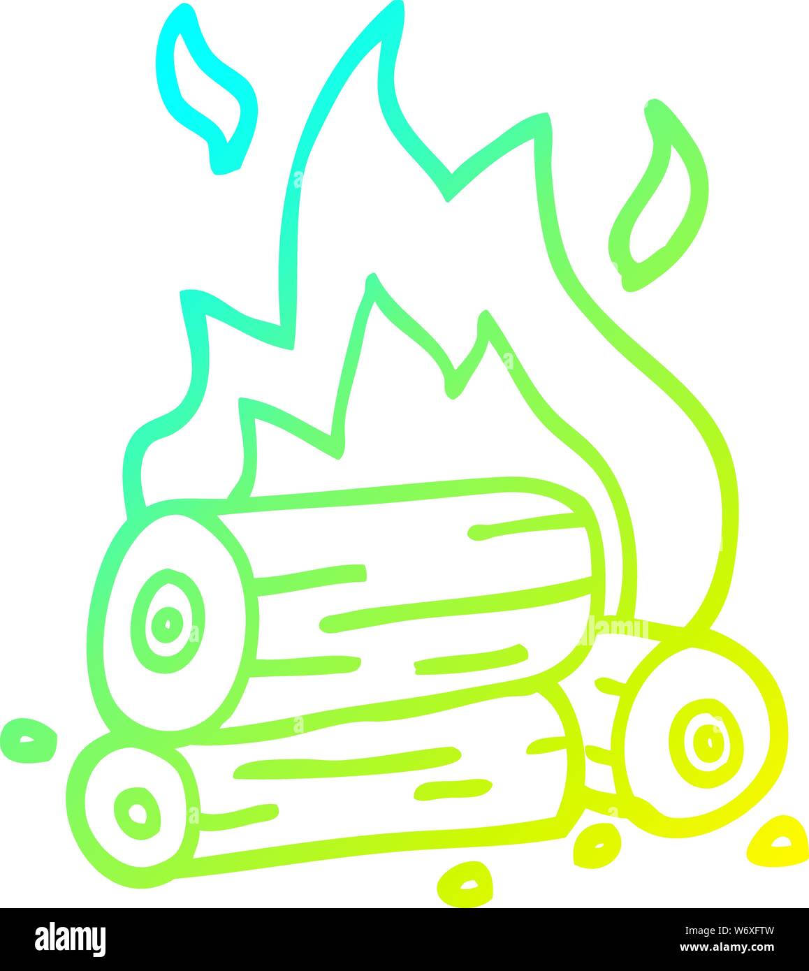 cold gradient line drawing of a cartoon burning logs Stock Vector Image ...
