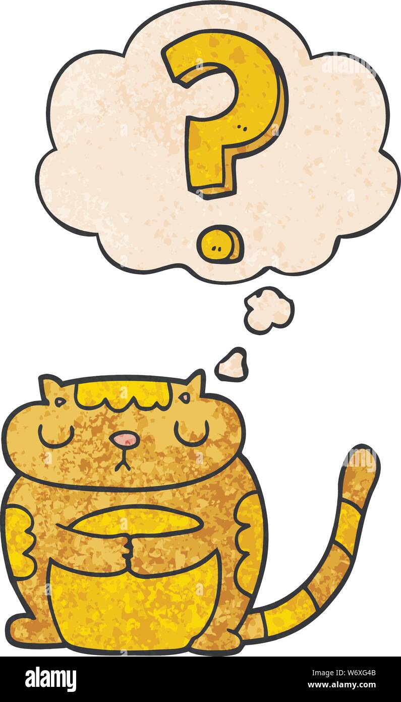 cartoon cat with question mark with thought bubble in grunge texture ...
