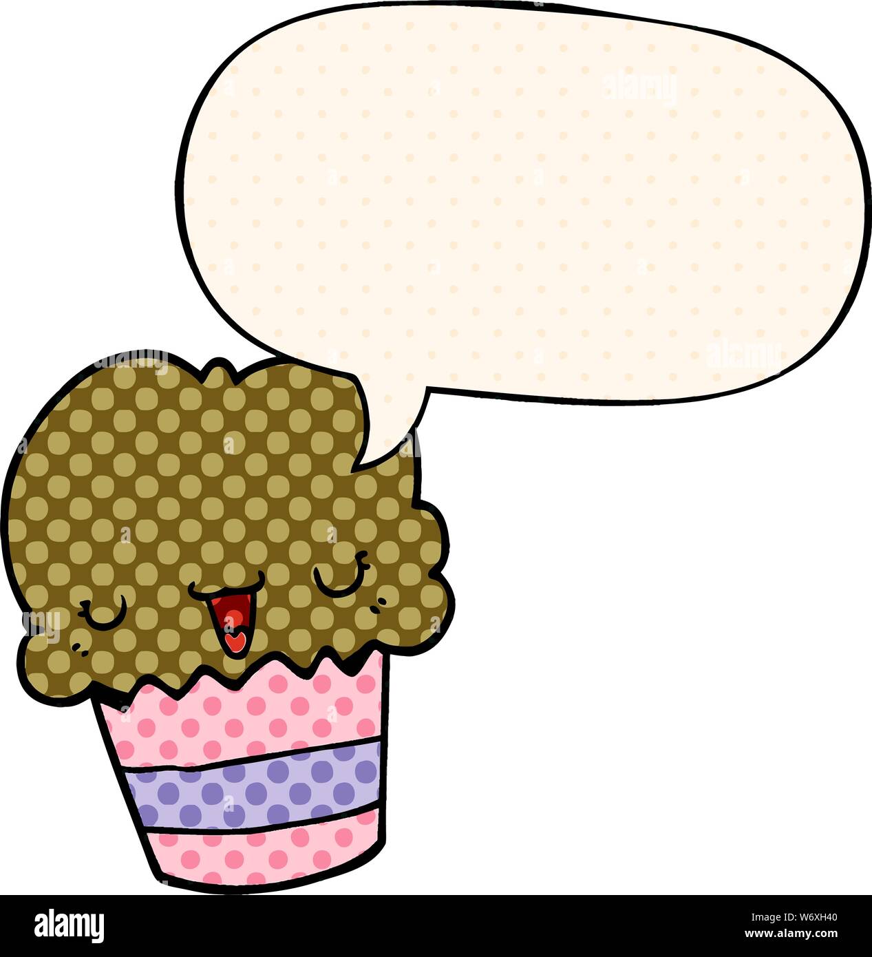 cartoon cupcake with face with speech bubble in comic book style Stock ...