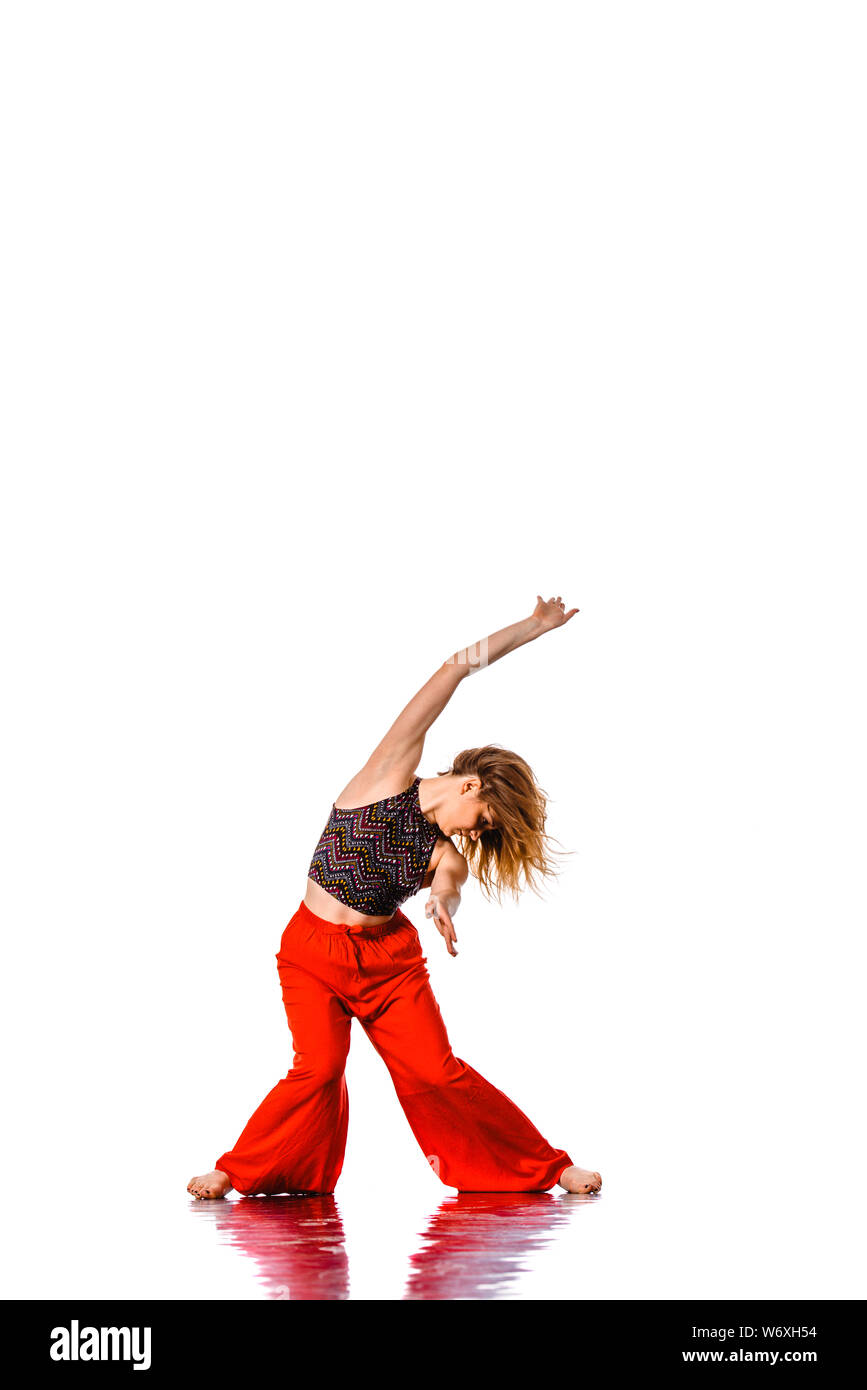 Young woman dancing isolated on white background Happy cheerful female ...