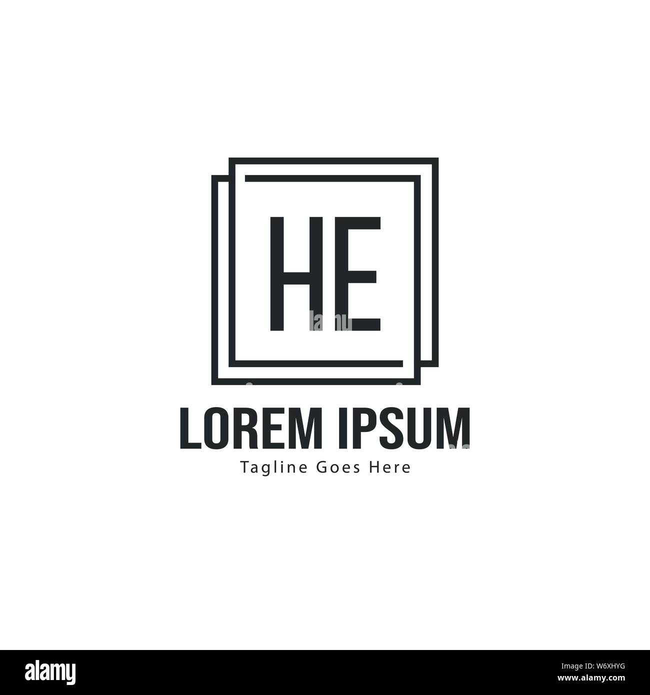 Initial HE logo template with modern frame. Minimalist HE letter logo ...