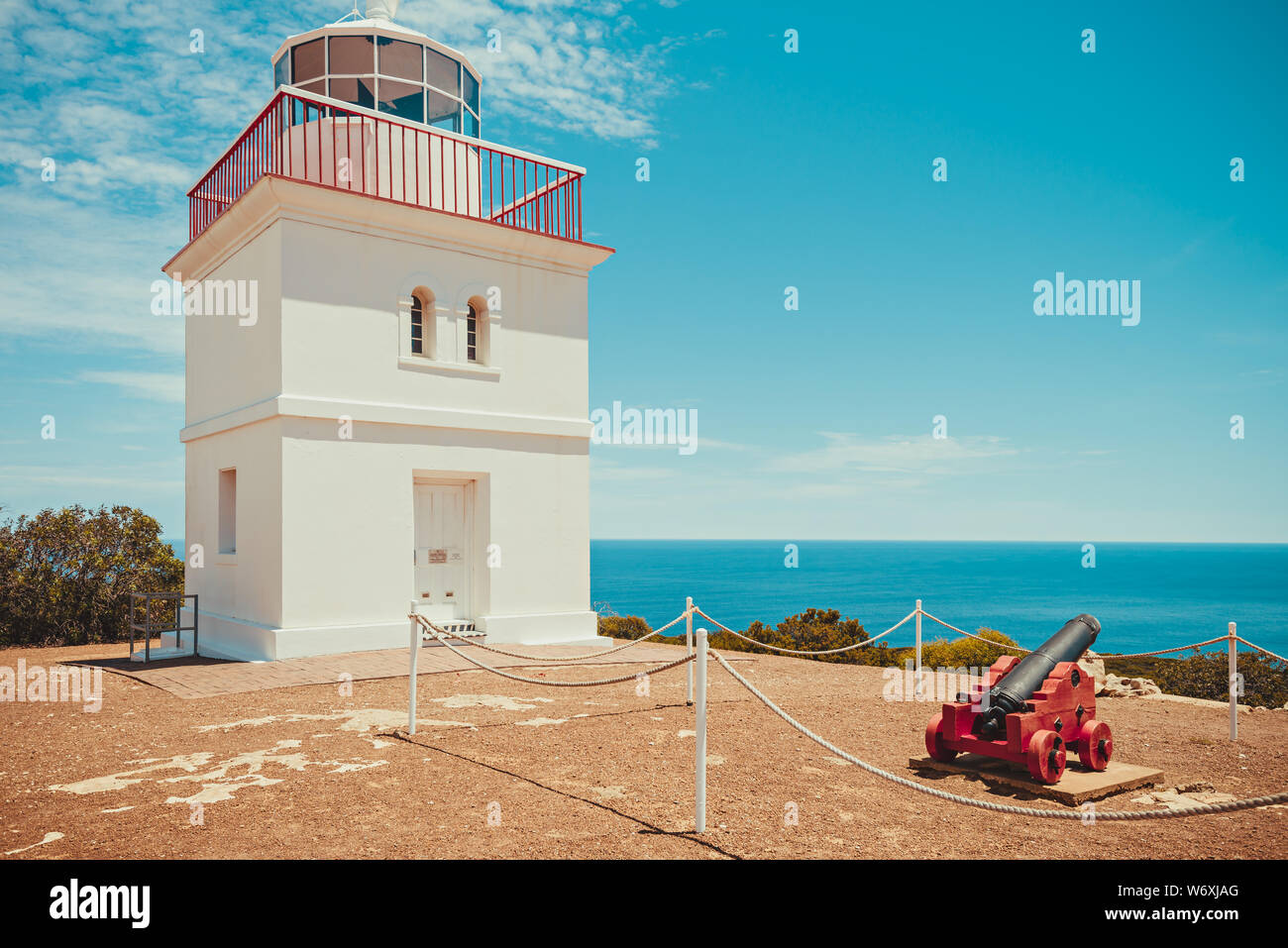 Iconic Cape Borda Lighthouse with cannon on a bright summer day ...