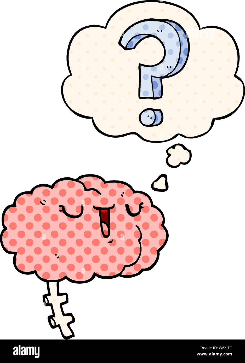 cartoon curious brain with thought bubble in comic book style Stock ...