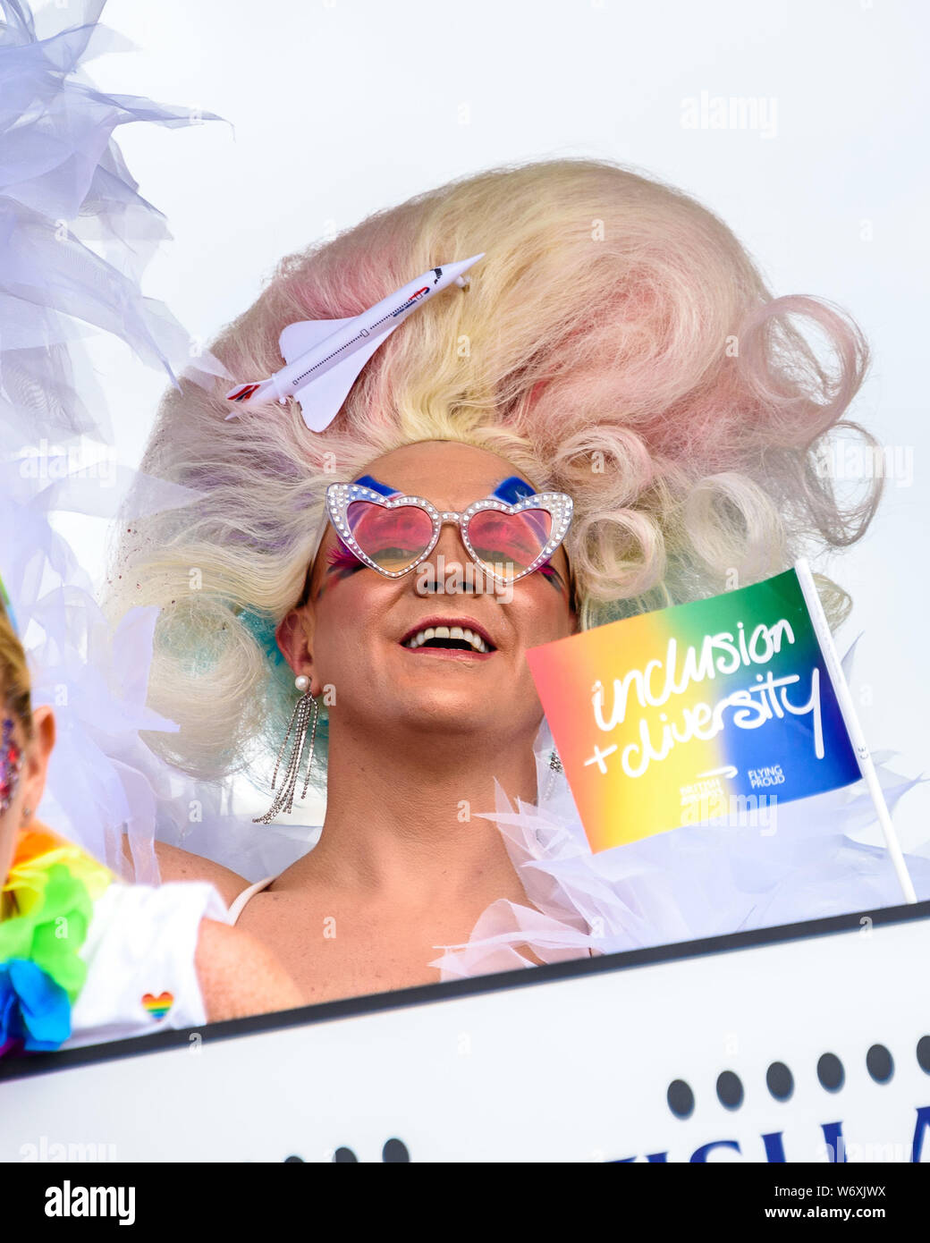 Brighton, East Sussex, UK. 3rd Aug, 2019. A British Airways drag queen ...