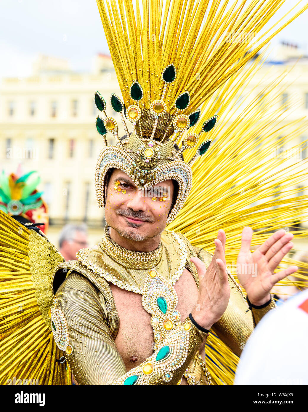 Brighton, East Sussex, UK. 3rd Aug, 2019. A male dancer in an exotic ...