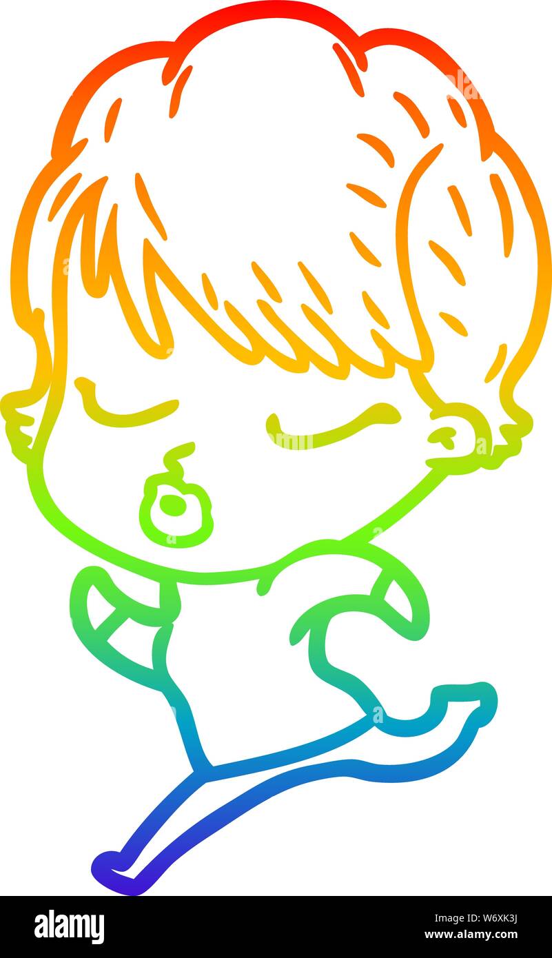 rainbow gradient line drawing of a cartoon woman with eyes shut Stock ...