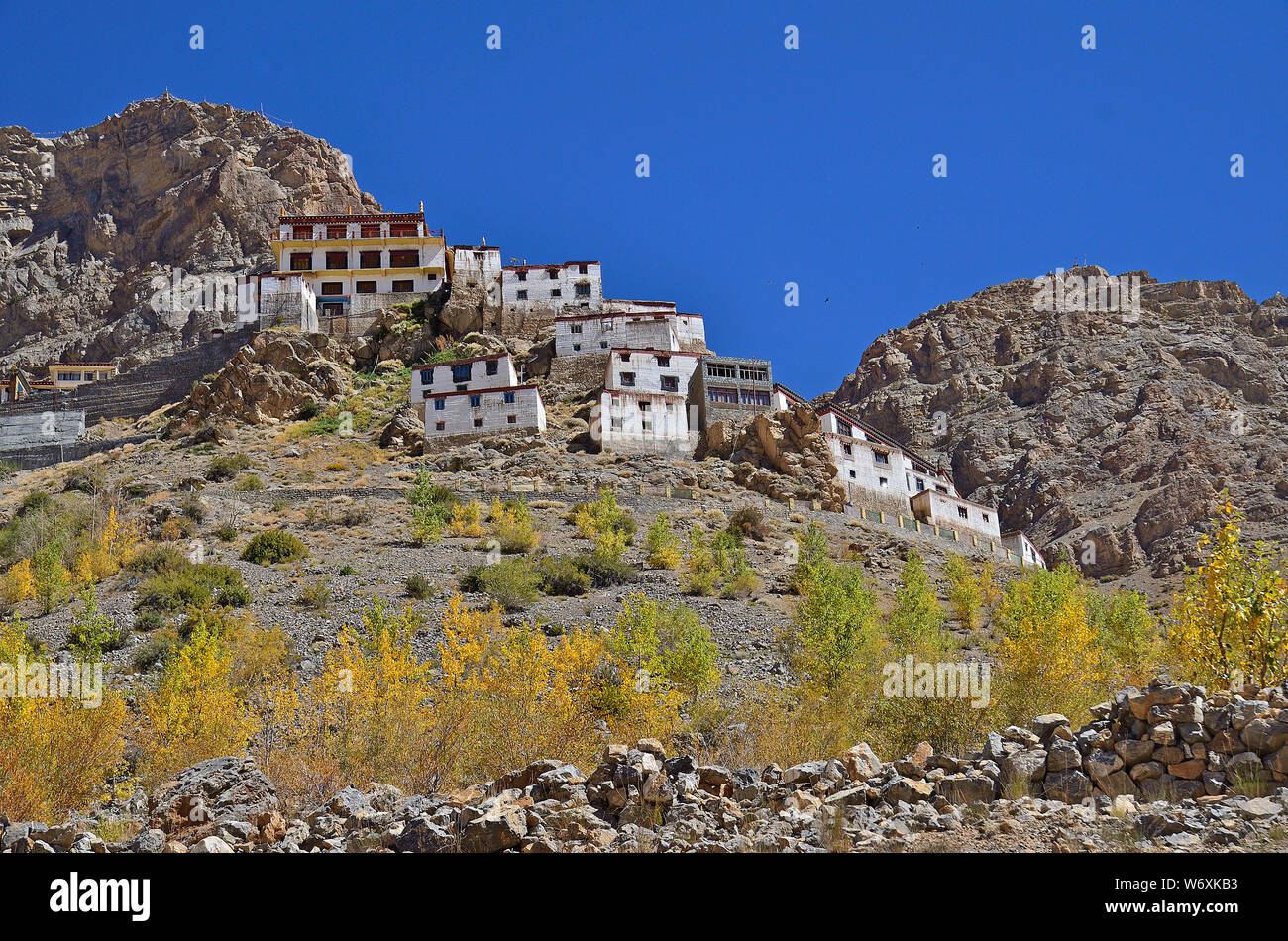 Kye Monastery & Kibber village, Spiti, Himachal Pradesh, India Stock ...