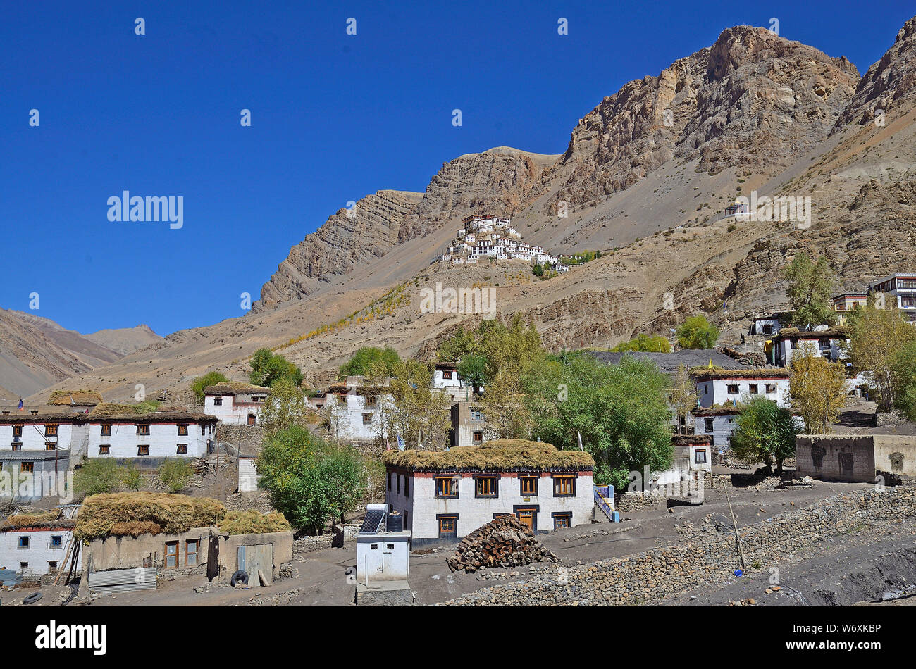 Kye Monastery & Kibber village, Spiti, Himachal Pradesh, India Stock ...