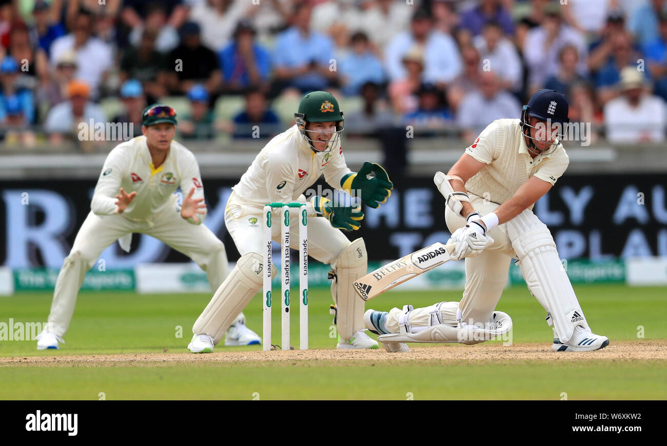 England's Stuart Broad bats during day three of the Ashes Test match at ...