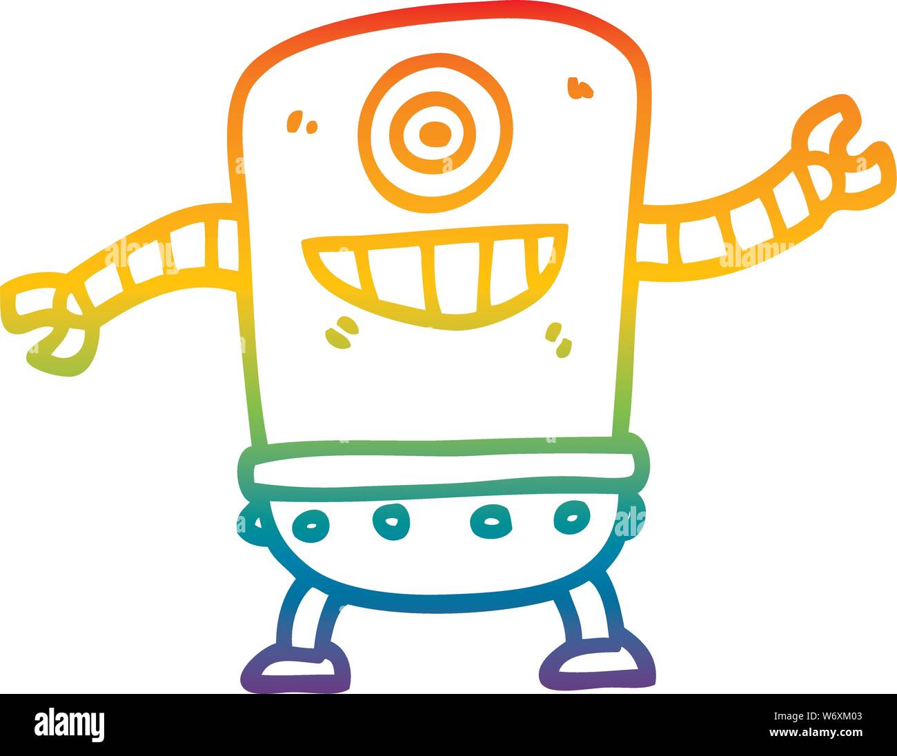 rainbow gradient line drawing of a cartoon robot Stock Vector Image ...